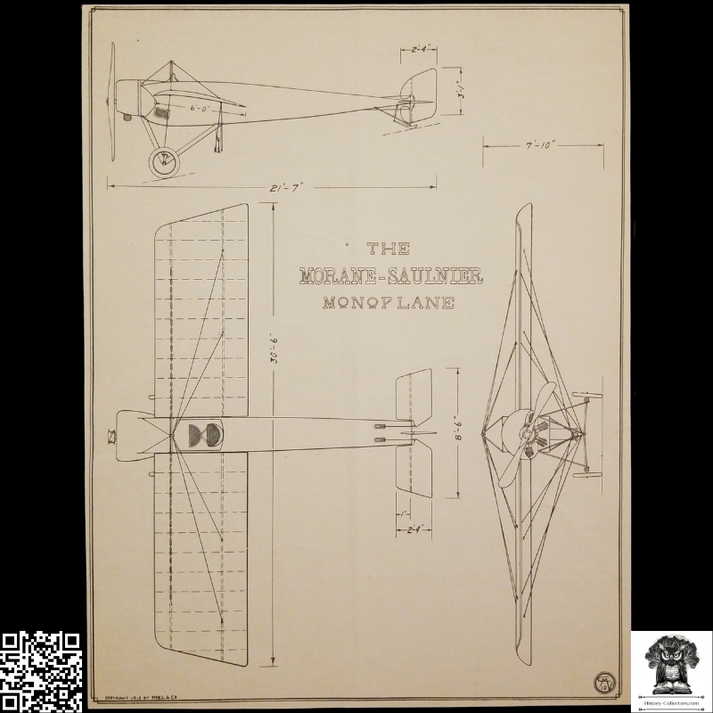 1913 Morane-Saulnier Monoplane Technical Drawing Aviation Blueprint Il ...